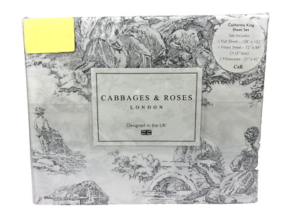 Cabbages & Roses California KING Country Toile Slate Grey Sheet Set ...