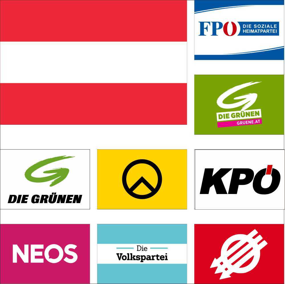 Austria Party Flag Freedom GRÜNE KPÖ NEOS People's SPÖ Identitarian ...