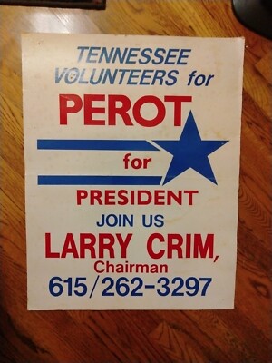 1992 Ross Perot for President- Campaign Poster -TENNESSEE - 22" X 28 ...