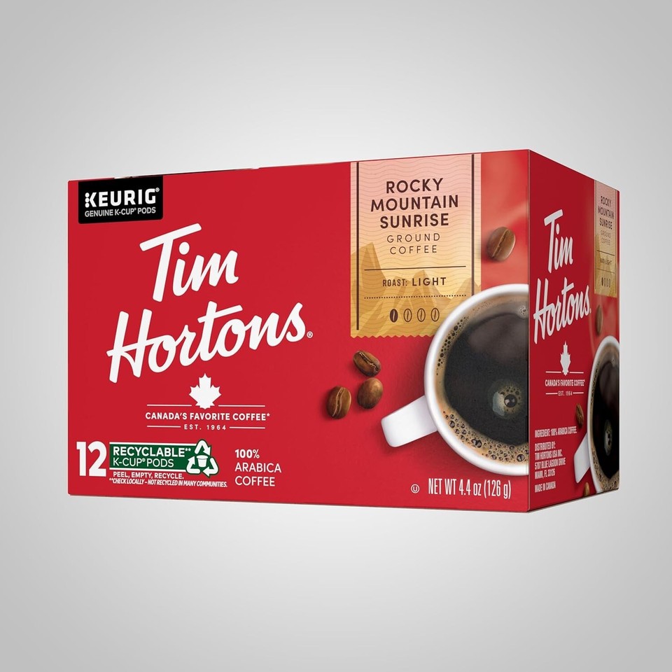 Tim Hortons 12ct KCUPs, Light Roast Rocky Mountain Sunrise 100% Arabica ...