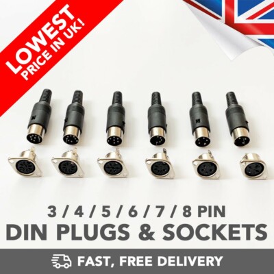 DIN Connectors & Sockets (Male/Female) 3/4/5/6/7/8/13 Pin- UK Stock ...