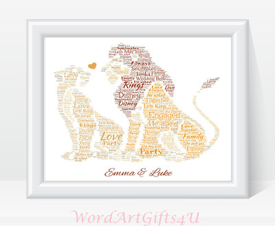Personalised Disney Engagement Lion King Simba and Nala Word Art Print ...