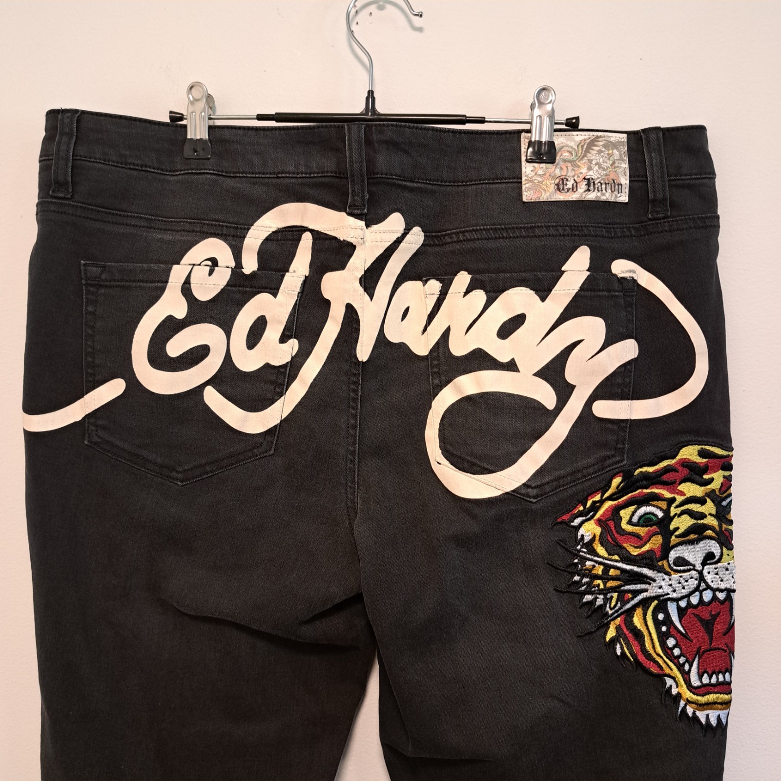 Ed Hardy Tiger Embroidered Jeans Women's Sz 34 Black Bootcut Mid Rise ...