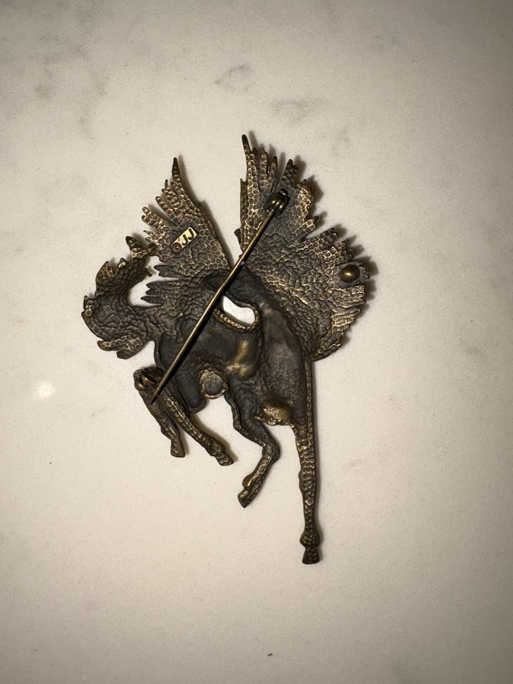 J$ JONETTE JEWELRY Large PEGASUS GLITTERY BRONZE PIN VINTAGE Horse ...