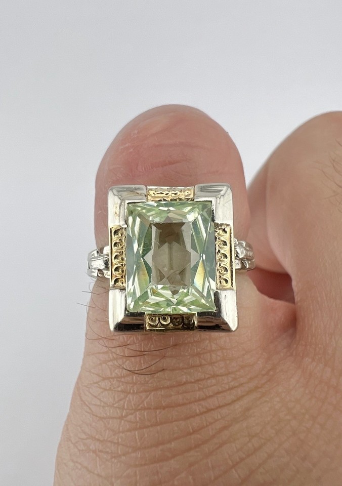 Antique Art Deco 14k Two Color Gold Uranium Green Spinel Floral ...