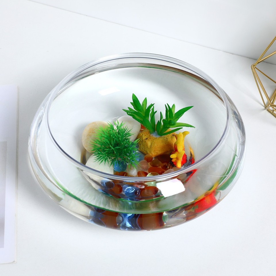 Clear Fish Bowl Aquarium Tank Transparent Water Desktop for Office ...