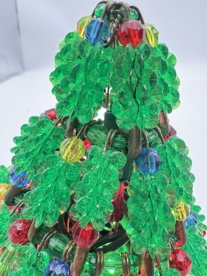 VTG Beaded Safety Pin Christmas Tree Lighted Lamp Retro 70s Handmade ...