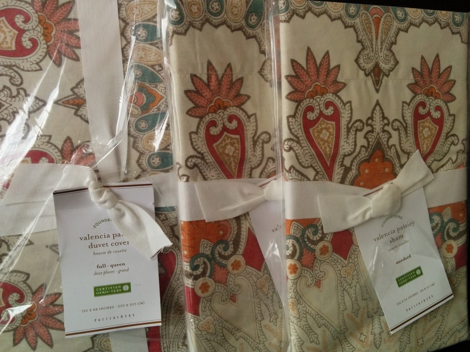 S3 Pottery Barn Valencia Paisley Full Queen Duvet Standard Shams Red ...