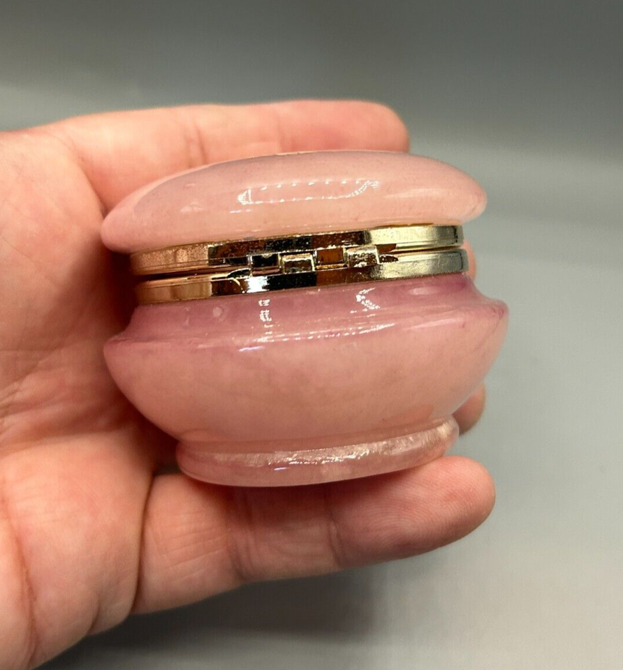 Genuine Pink Alabaster Floral Hand Crafted Round Hinged Trinket Box ...