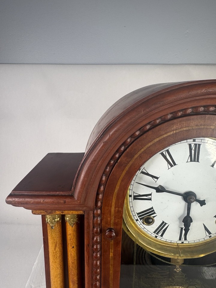 England Column Wood Mantel Clock Reverse Painting On Door Fully Serviced | eBay