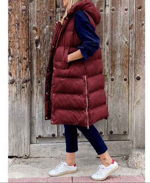Women's Fashion Hooded Casual Padded Warm Long Sleeveless Jacket ...