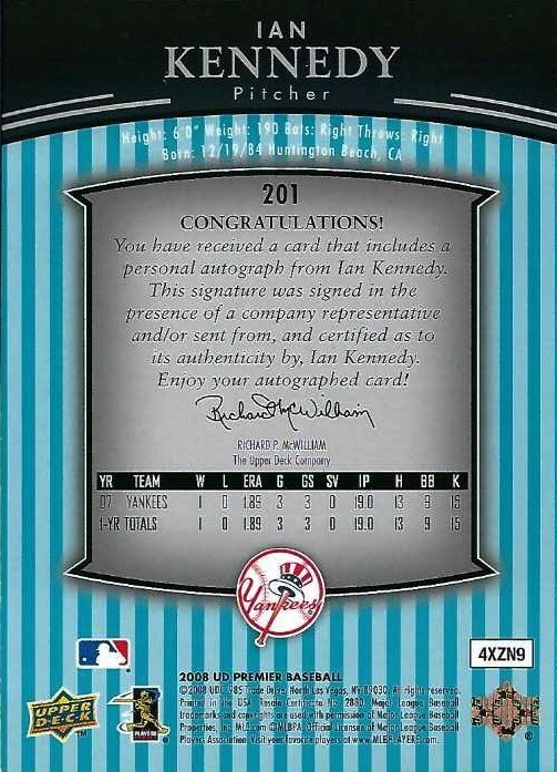 IAN KENNEDY 2008 UD Premier Signatures RC Autograph /299 Arizona ...