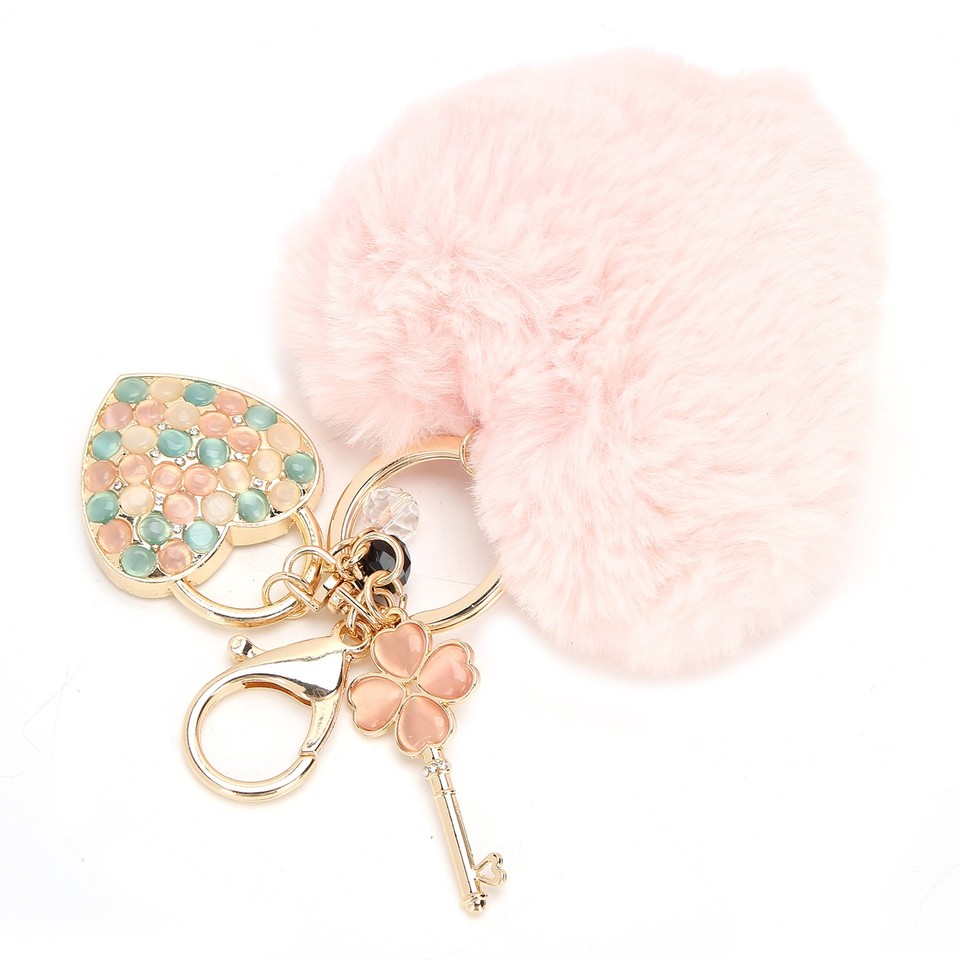 (pink+colorful) Heart Shaped Fluffy Plush Keychain Cute Bag Pendant For ...