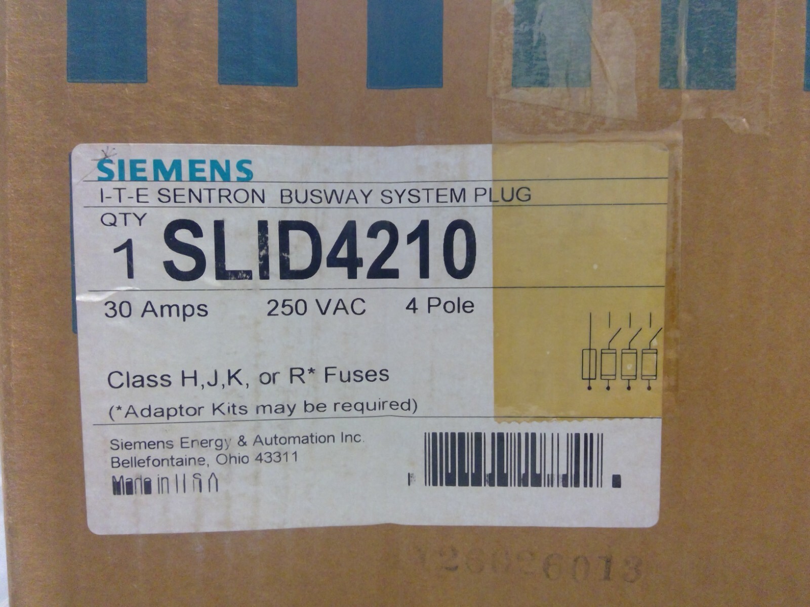 Siemens-ITE SLID4210 Sentron 30A 250V 4 Pole Fusible Busway Plug *Free ...