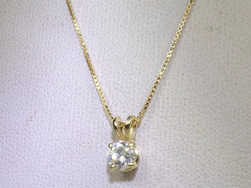 14k Yellow Gold .585 Diamond-.33 tcw Fine Solitaire Pendant Necklace-16 ...