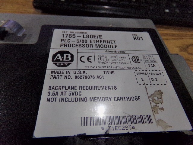 Allen-Bradley Cat. #: 1785-L80E/E. PLC-5 Ethernet Processor Module. Rev ...