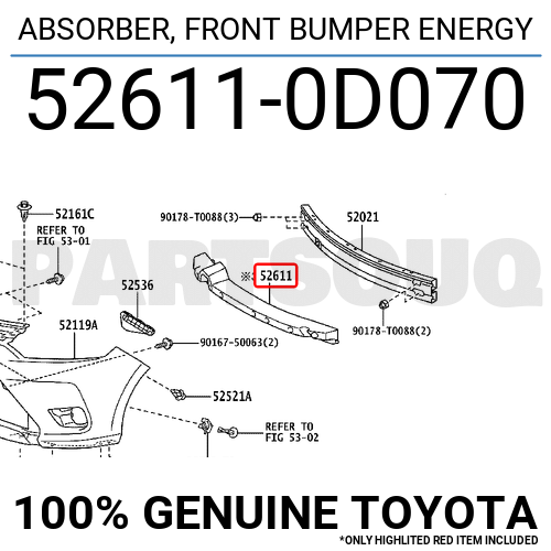 526110D070 Genuine Toyota ABSORBER, FRONT BUMPER ENERGY 52611-0D070 | eBay