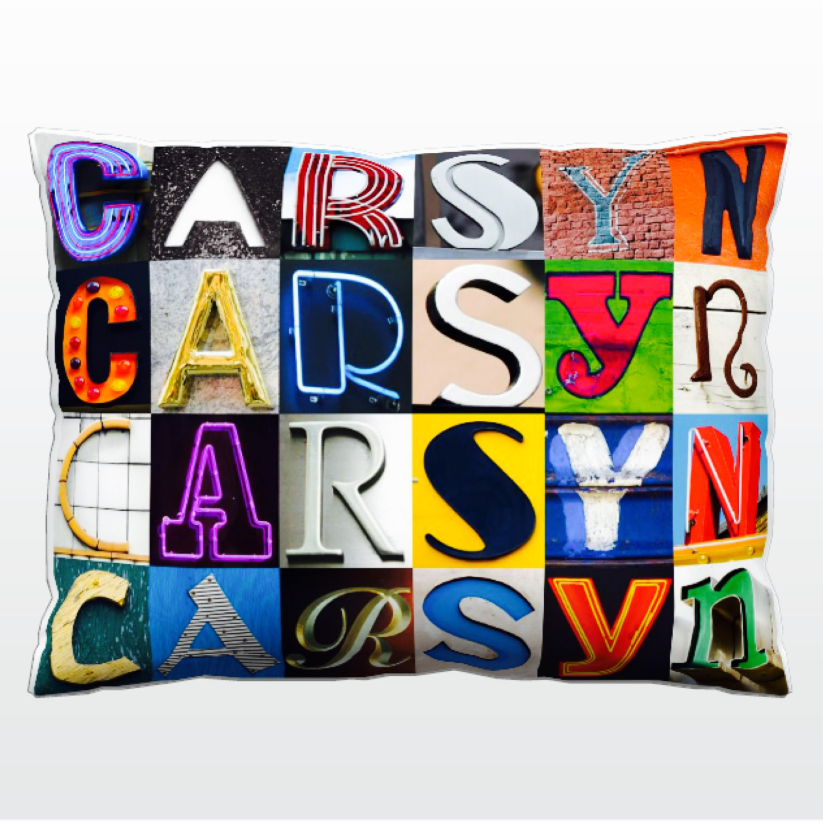 Personalized Pillow featuring the name CARSYN in photos of actual sign ...