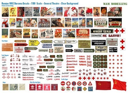 1:100 Scale Russian WW2 Diorama Decals (Posters, Street Signs, Tank ...
