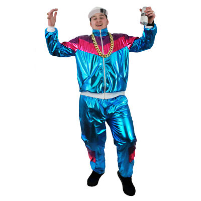 ADULT SHELL SUIT FANCY DRESS COSTUME CHAV 1980'S SHINY TRACKSUIT MEN'S ...