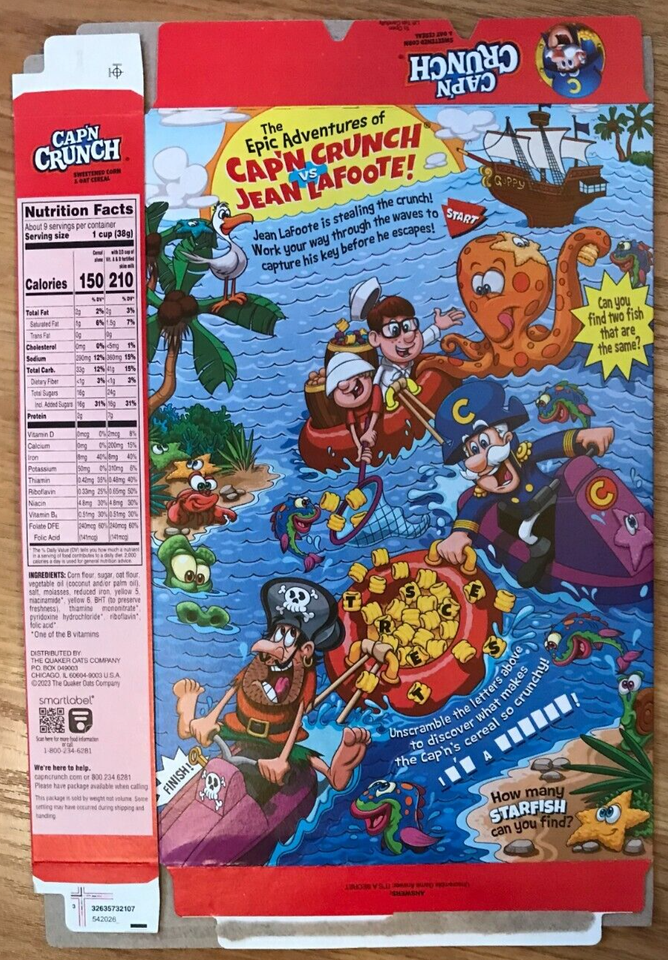 EMPTY Cap'n Crunch Cereal Box Vs Jean Lafoote Starfish Puzzle Quaker ...