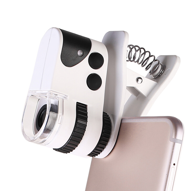 Magnifier 50X Clip-on Microscope Micro Loupe Smart Phone LED Light UV ...
