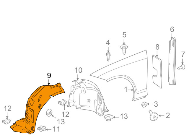 MB CLS C218 Front Left Fender Inner Splash Shield Part A2186900130 OEM ...