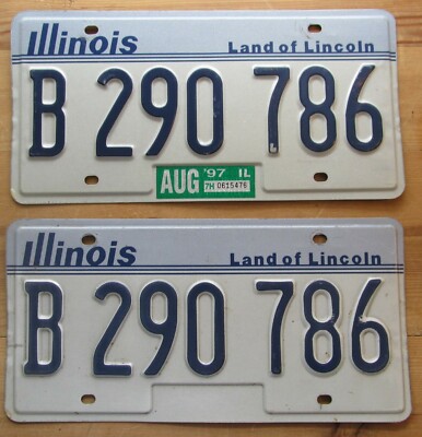Illinois 1997 License Plate PAIR - NICE QUALITY # B 290 786 | eBay