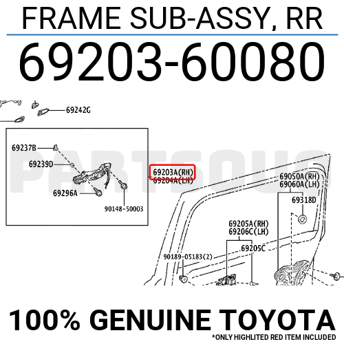 6920360080 Genuine Toyota FRAME SUB-ASSY, RR 69203-60080 | eBay