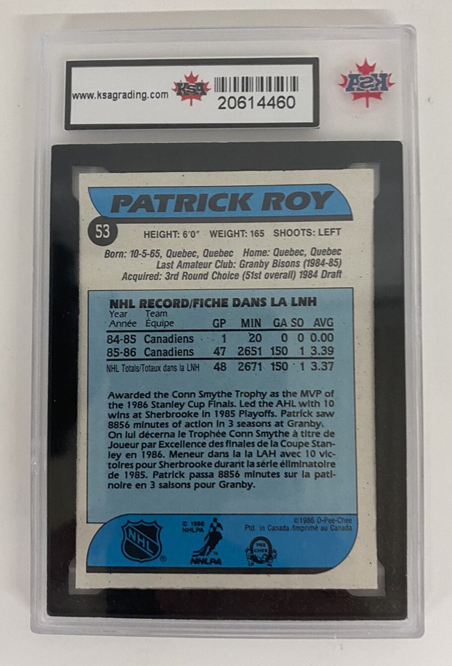 1986-87 O-Pee-Chee OPC Patrick Roy RC Rookie Card #53 KSA 6.5 ENM+ ...