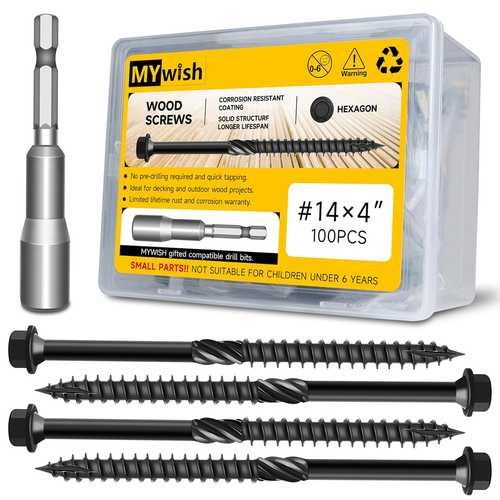 100Pcs 4 Inch Wood Screws, #14 X 4 Heavy Duty Outdoor Wood Screws ...