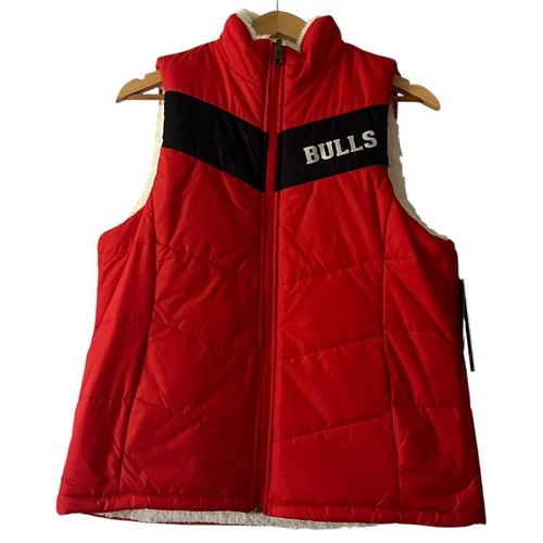 NBA Bulls Red Puffer Sherpa Vest Reversible Womens Large Full Zip ...