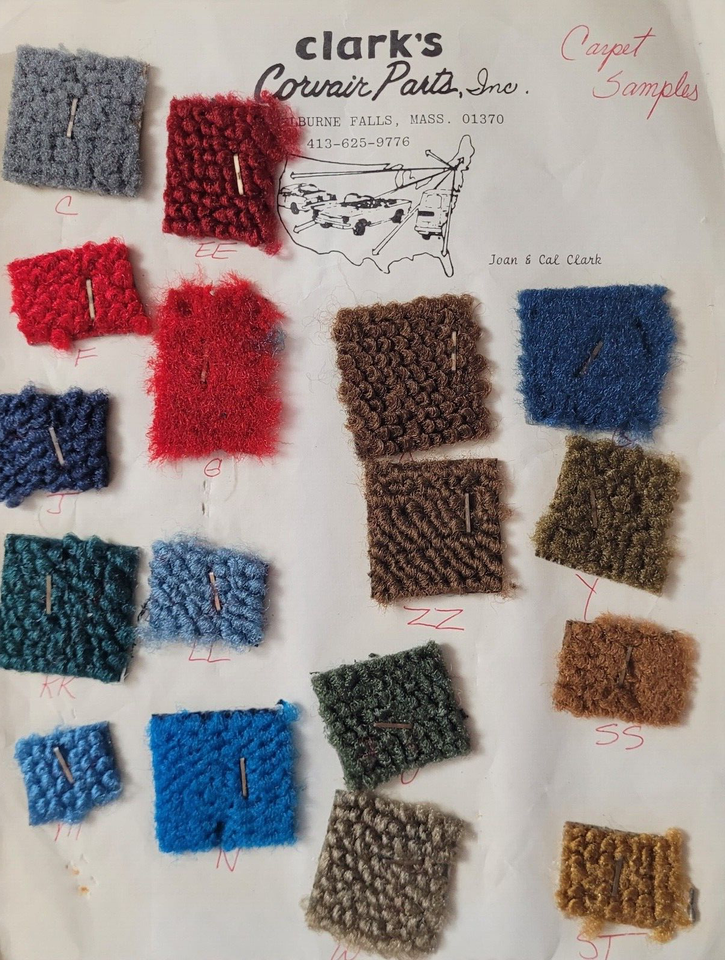Unique Clark's Corvair Parts Carpet & Kick Panel Samples Advertisment ...