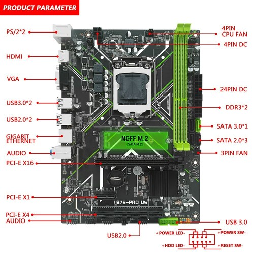 Machinist B75-PRO-U5 Motherboard LGA 1155 DDR3 Intel B75 M.2 SATA T ...