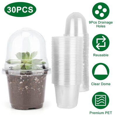 30PCS Clear Plant Nursery Pots with Humidity Dome 3" Durable for ...
