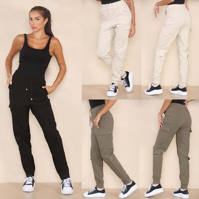 Ladies Side Pockets Cargo Combat Adjustable String Elasticated Stretch ...