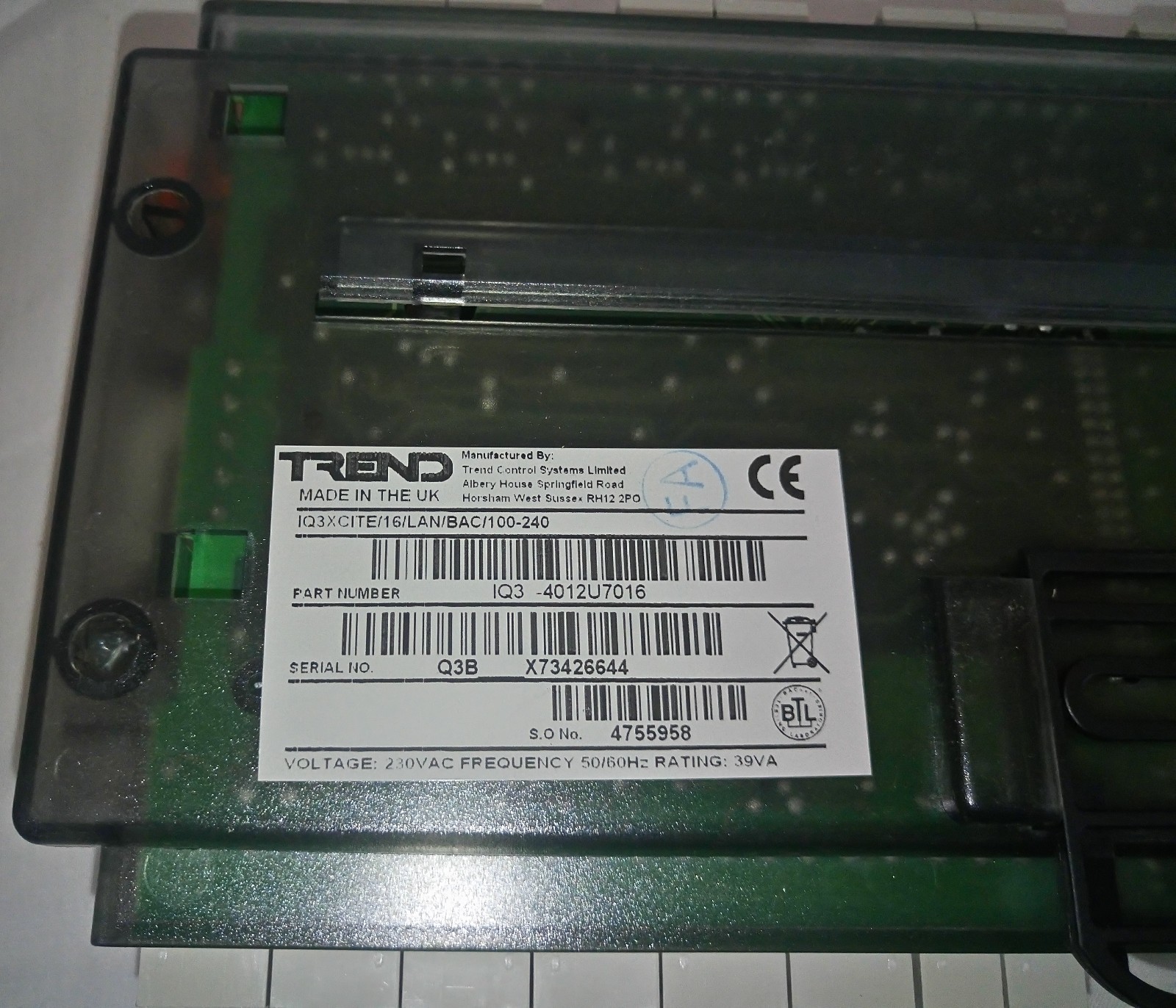 TREND IQ3XCITE/16/LAN/BAC/100-240 IQ3 Web Enabled Controller P/n: IQ3 ...