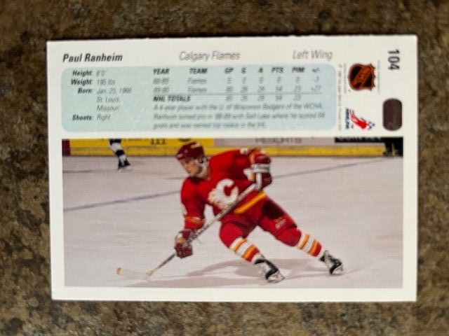 signed in person PAUL RANHEIM NHL Calgary Flames UPPER DECK #104 1990 ...