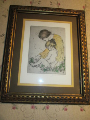 Artist proof signed by Artist Joan Purcell- Color Sketch Woman & Child ...