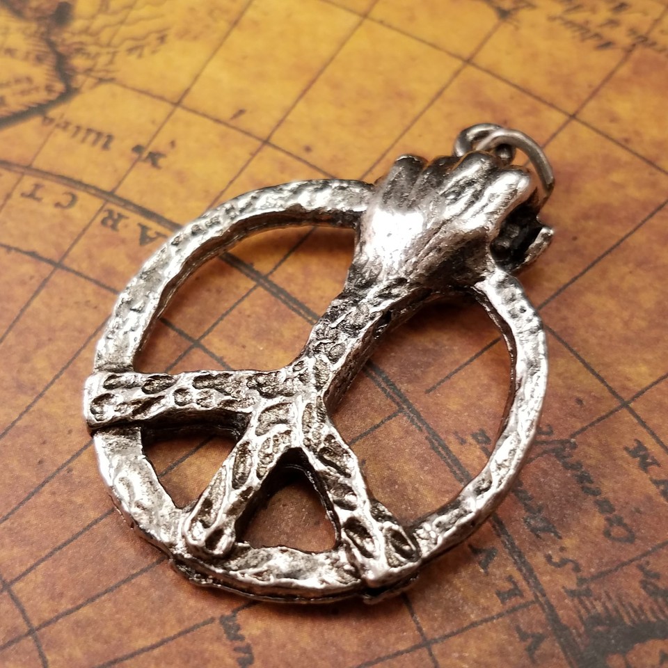 Vintage Boho Peace Symbol Charm 3D Hand Hammered Hippie Pendant Jewelry ...