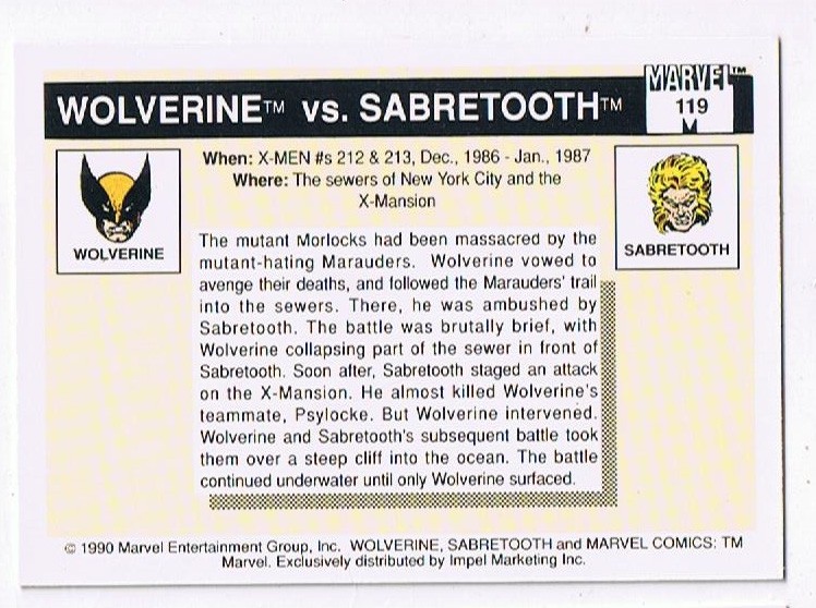 Trading Card 1990 Marvel Universe #119 Wolverine vs Sabretooth | eBay