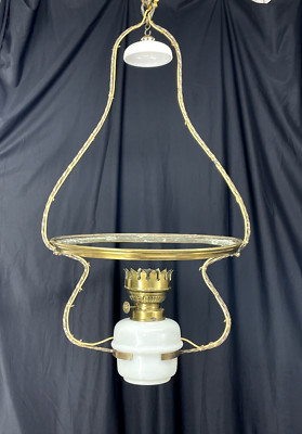 Antique 1800s Hanging Elec. Oil Lamp Frame Victorian Milk Glass HASAG ...