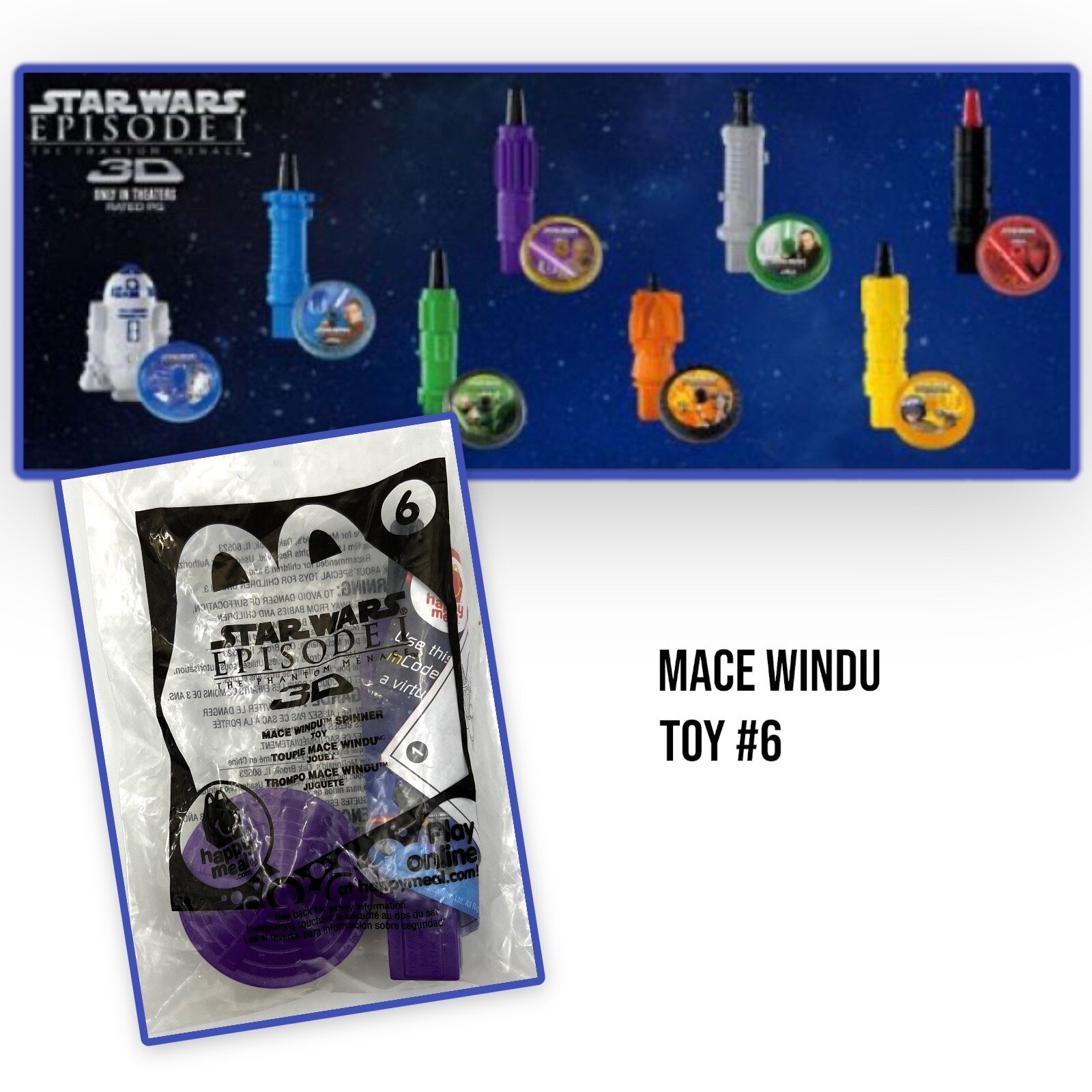 2012 McDonald’s Star Wars Episode 1 3D Mace Windu Spinner Toy #6 Happy ...