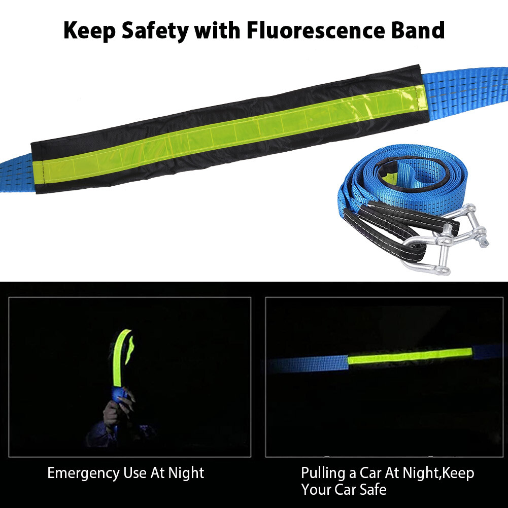 8T 16' 5M Tow Towing Pull Rope Strap Heavy Duty Road Recovery Emergency ...