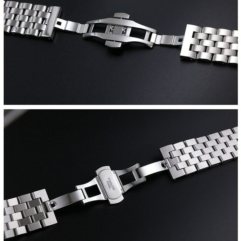 5Rows Link Strap Watch Band Flat Curved End Stainless Steel Bracelet ...