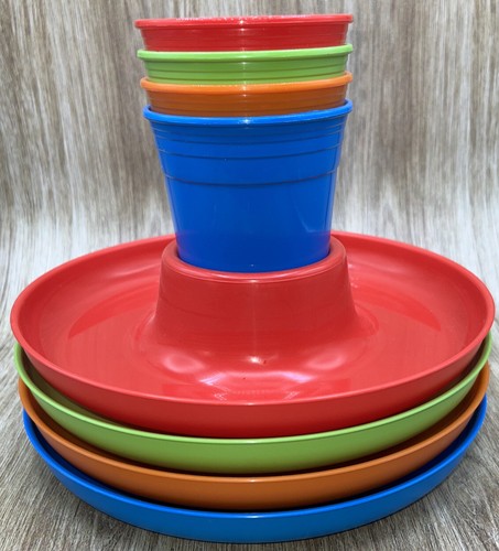 4 Sets The Great Plate Set Party Plates w Built in Cup Holder & Cups | eBay