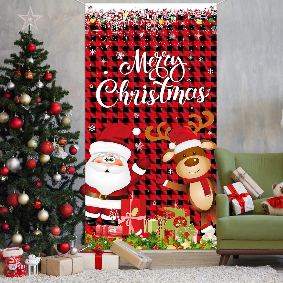 Christmas Door Cover Santa Xmas Hanging Cover Elk Gifts Snow Xmas ...
