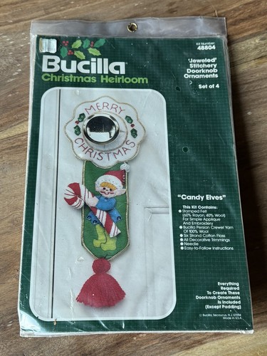 NEW! Vintage Bucilla “Candy Elves” Set Of 4 Felt Sequin Stitchery ...