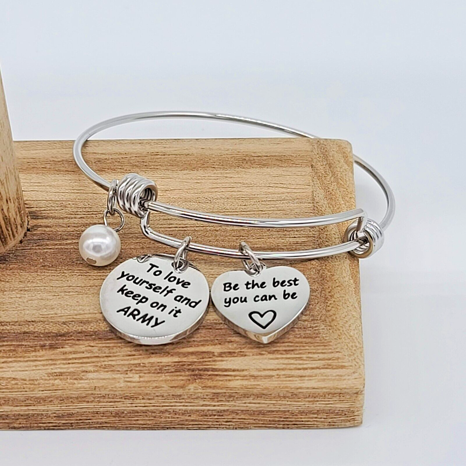 Love Yourself Army Inspirational Silver Charmed Kpop Bangle Bracelet | eBay