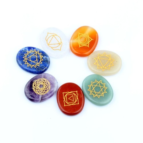 Crystal Amethyst Engraved Palm Stones Round Oval Pocket Quartz Beads ...